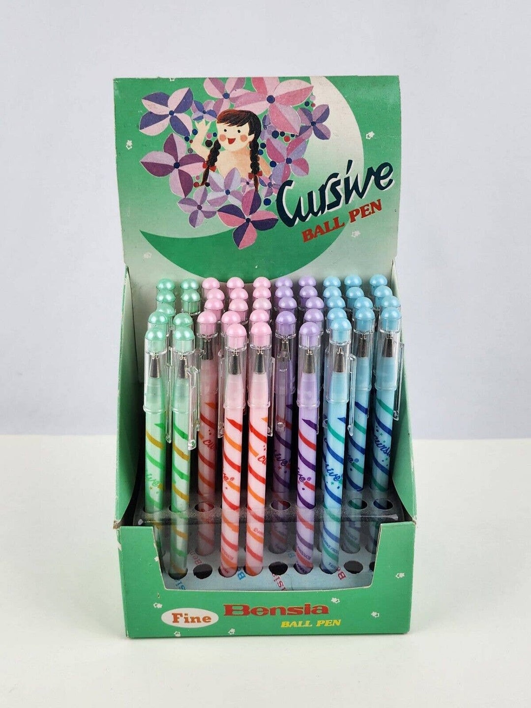 Vintage Bensia 45pc. Store Display Cursive Colorful Candy Case Ink Pens ...