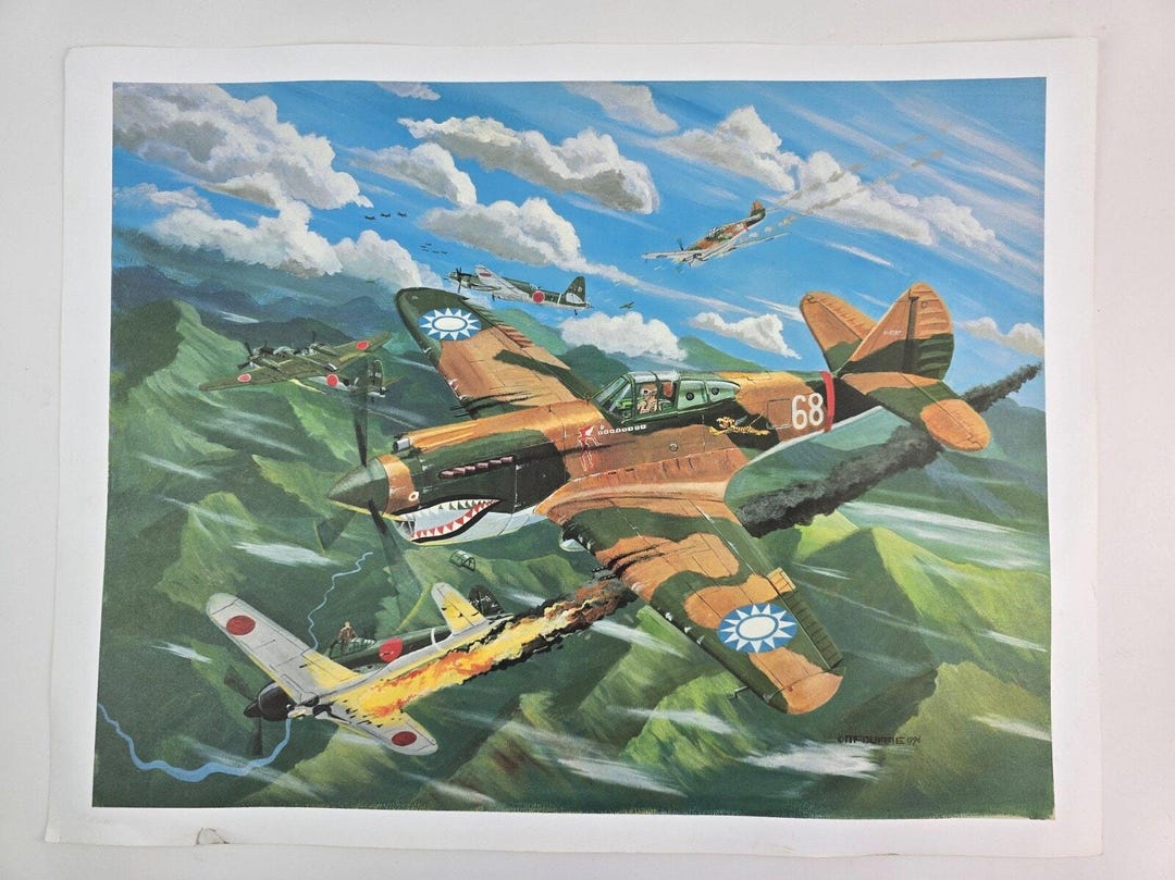 1996 P-40 "warhawk" 23rd FG Flying Tigers Art Print WWII Dogfight 22" X ...