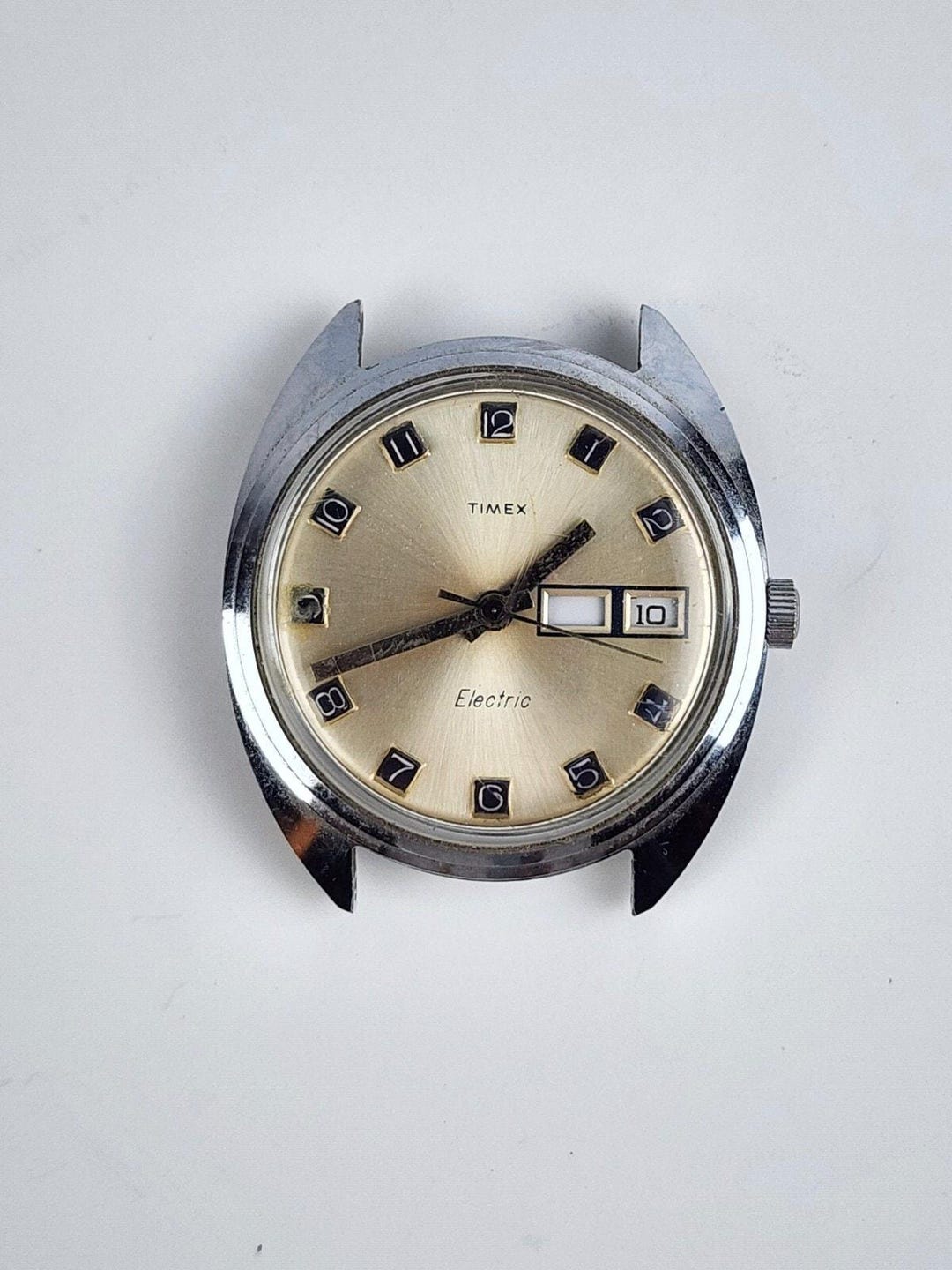 Vintage Timex Men's Electric Calendar Day Date Silver Tone Watch Head ...