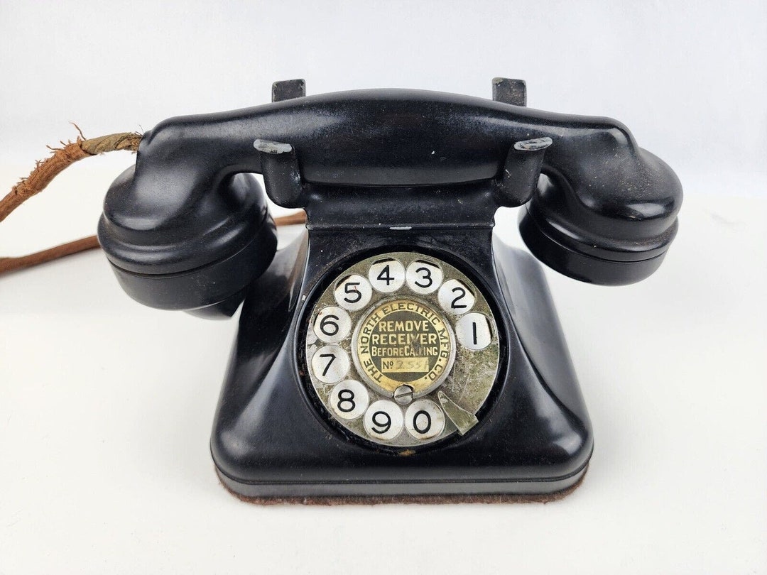 Antique Leich Model 90 Black Rotary Telephone White Enamel Dial W/ Hand ...