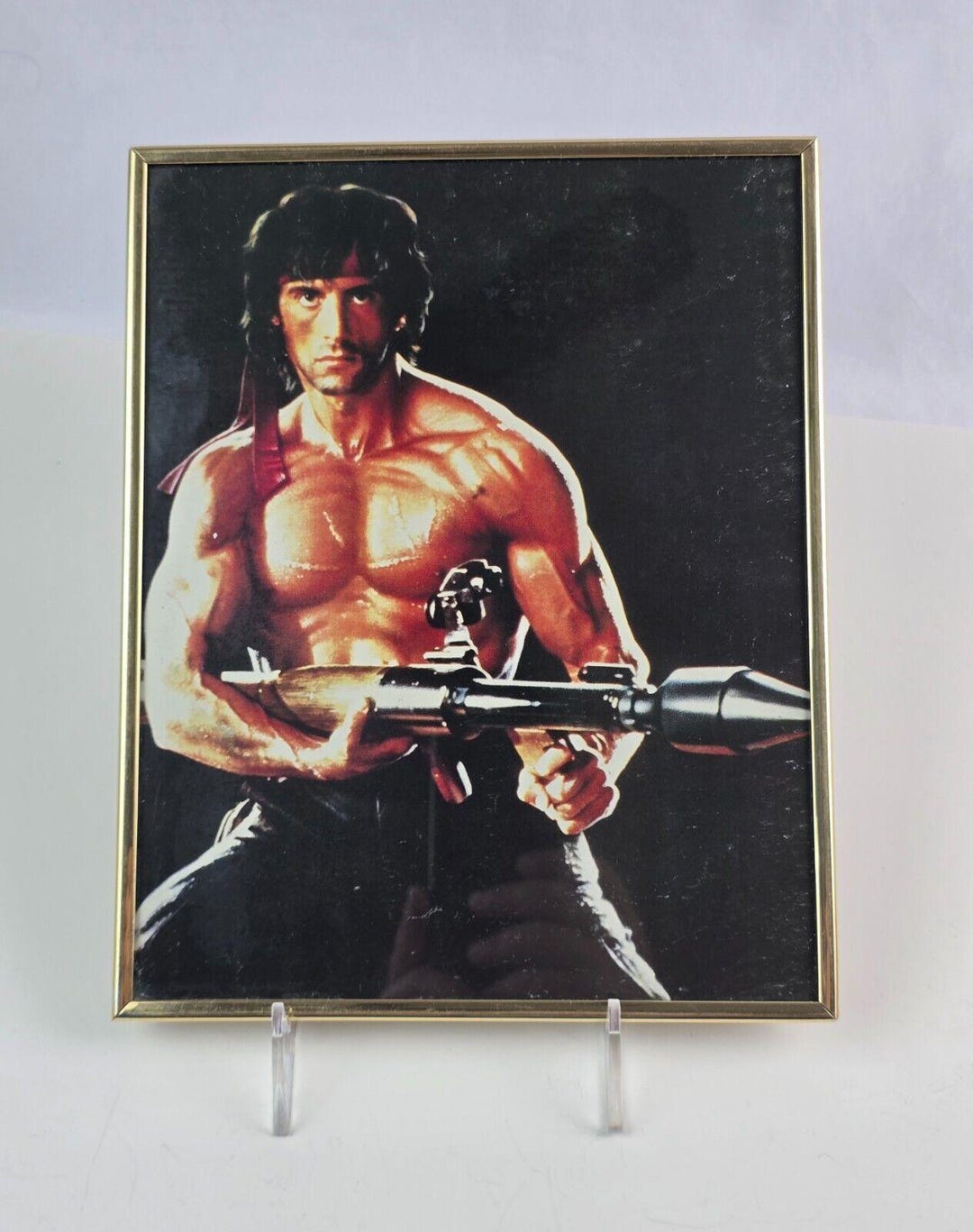 Vintage 1980's Rambo Holding RPG Framed Picture 10" X 8" Carnival Prize ...
