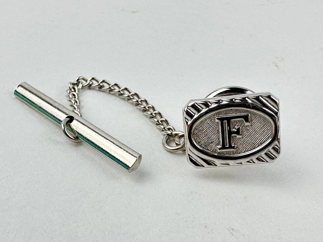 SWANK Tie Tack Lapel Pin Letter "f" Engraved Monogram Initial Silver ...