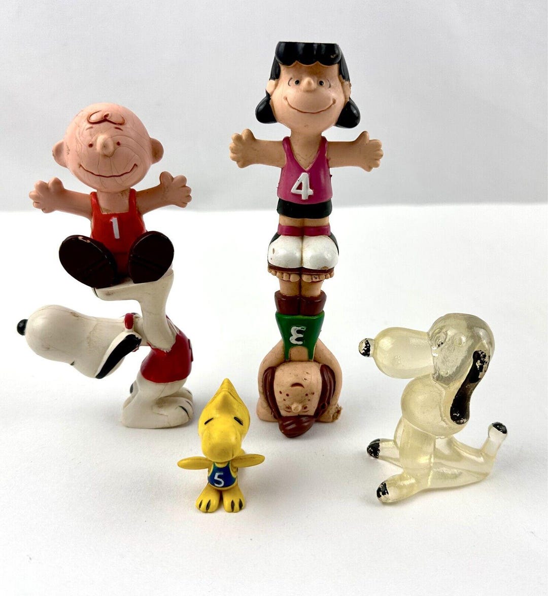 5 Rare Vintage 1950s+60s Peanuts Gang Figures Gymnastic/stackable Set ...
