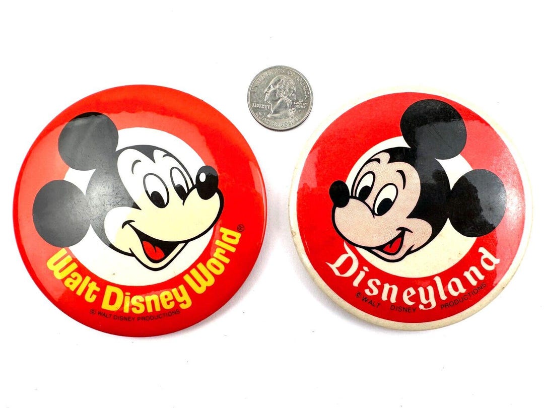 2 Vintage Mickey Mouse Buttons Pin Back Walt Disney World Disneyland 3 ...