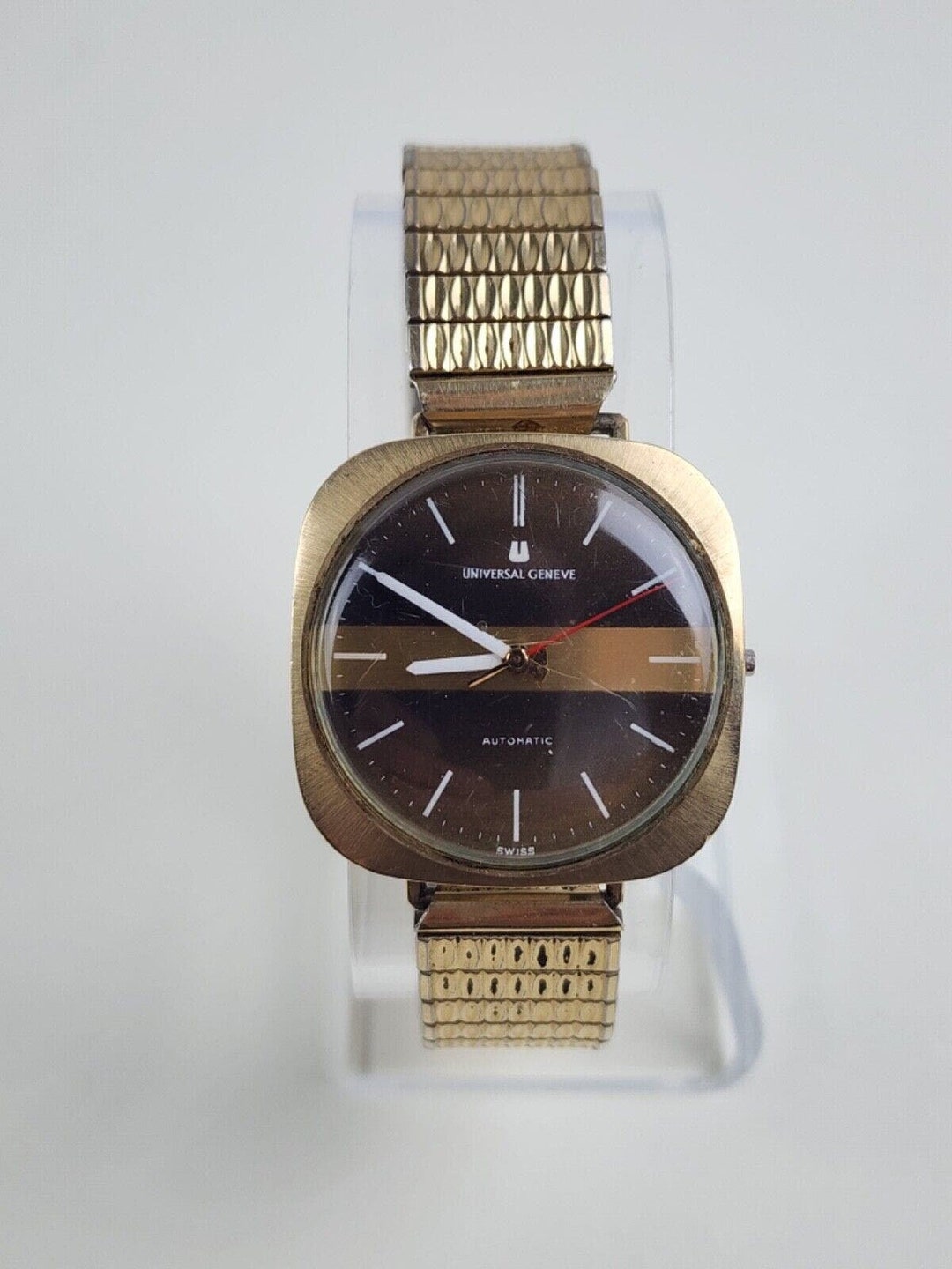 Universal Geneva Automatic Square Gold Bar Watch 10k GF Case Running ...
