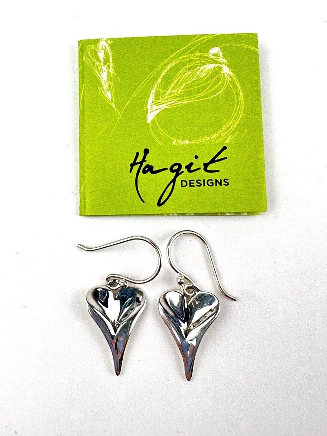 925 Sterling Silver Hagit Design Elongate Heart Dangle Earrings 2.9g ...