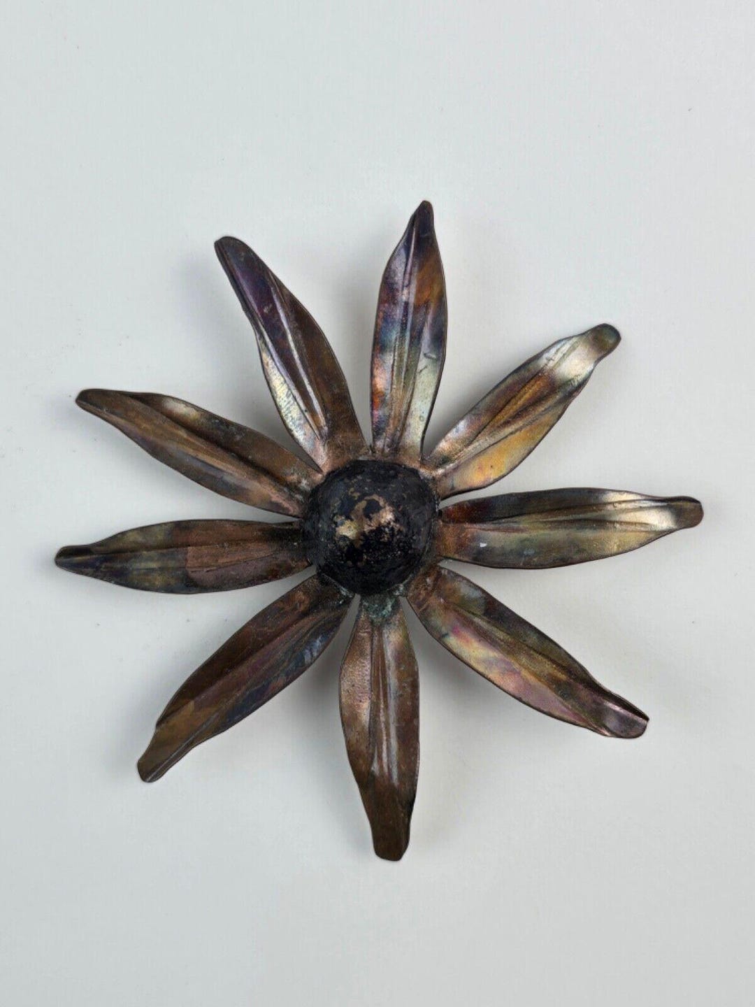 Artisan Signed Copper Bronze Sunflower Brooch Large & Bold 3.5" Hand ...