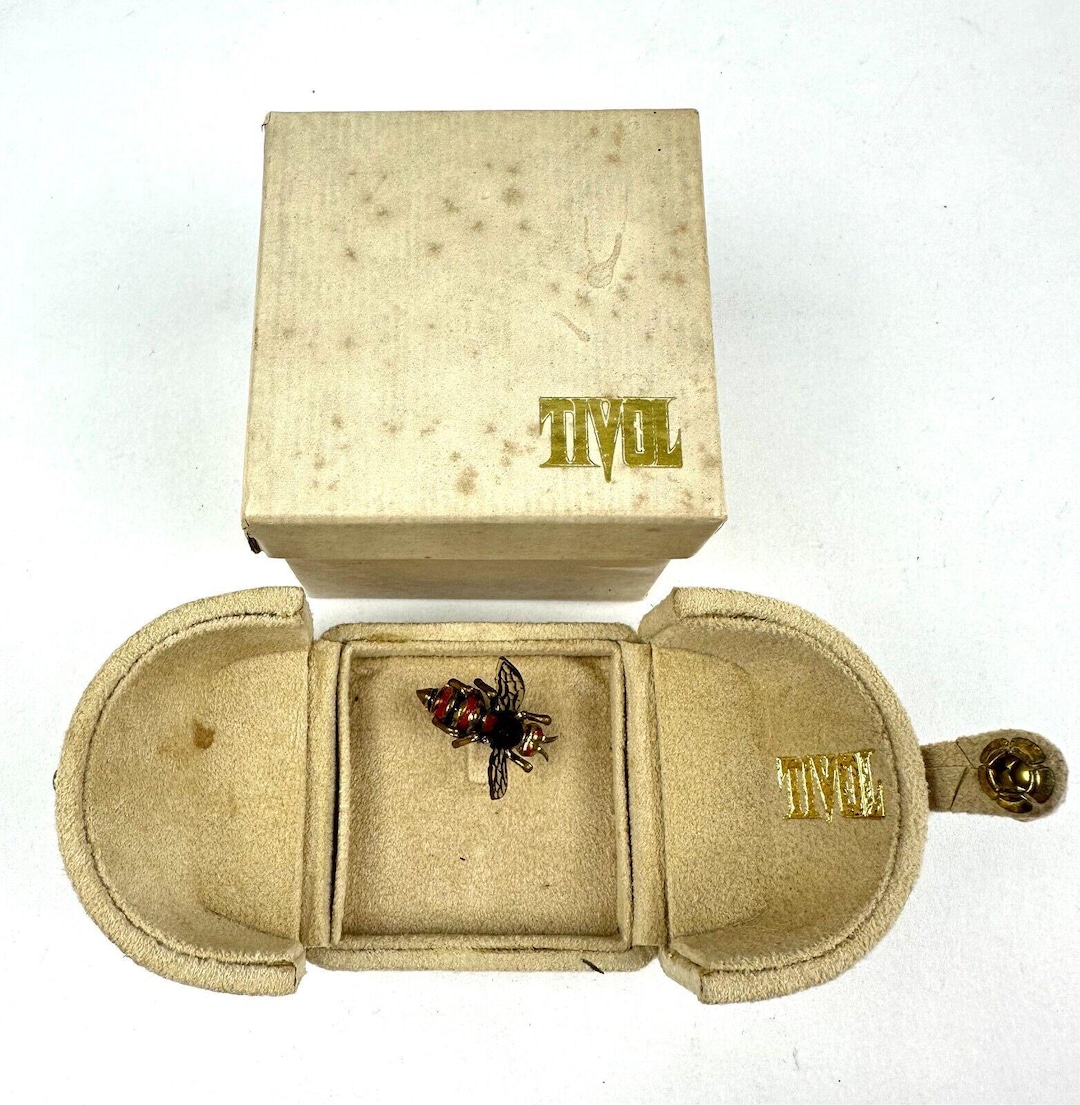 Vintage Tivol Enamel Bee Wasp Brooch Pin Gold Tone With Red & Black VGC ...
