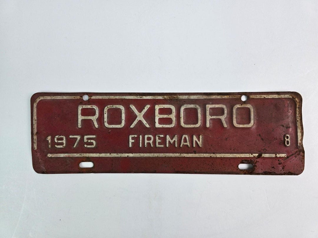 Vintage 1975 Roxboro NC Fireman #8 City Tag License Plate Topper North ...