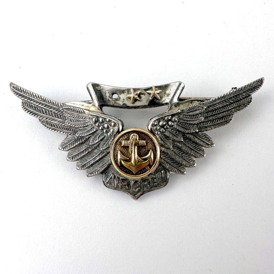 Vintage Pin WW2 US Navy Vanguard .925 Aircrew Wings W/ 10k Gold Anchor ...