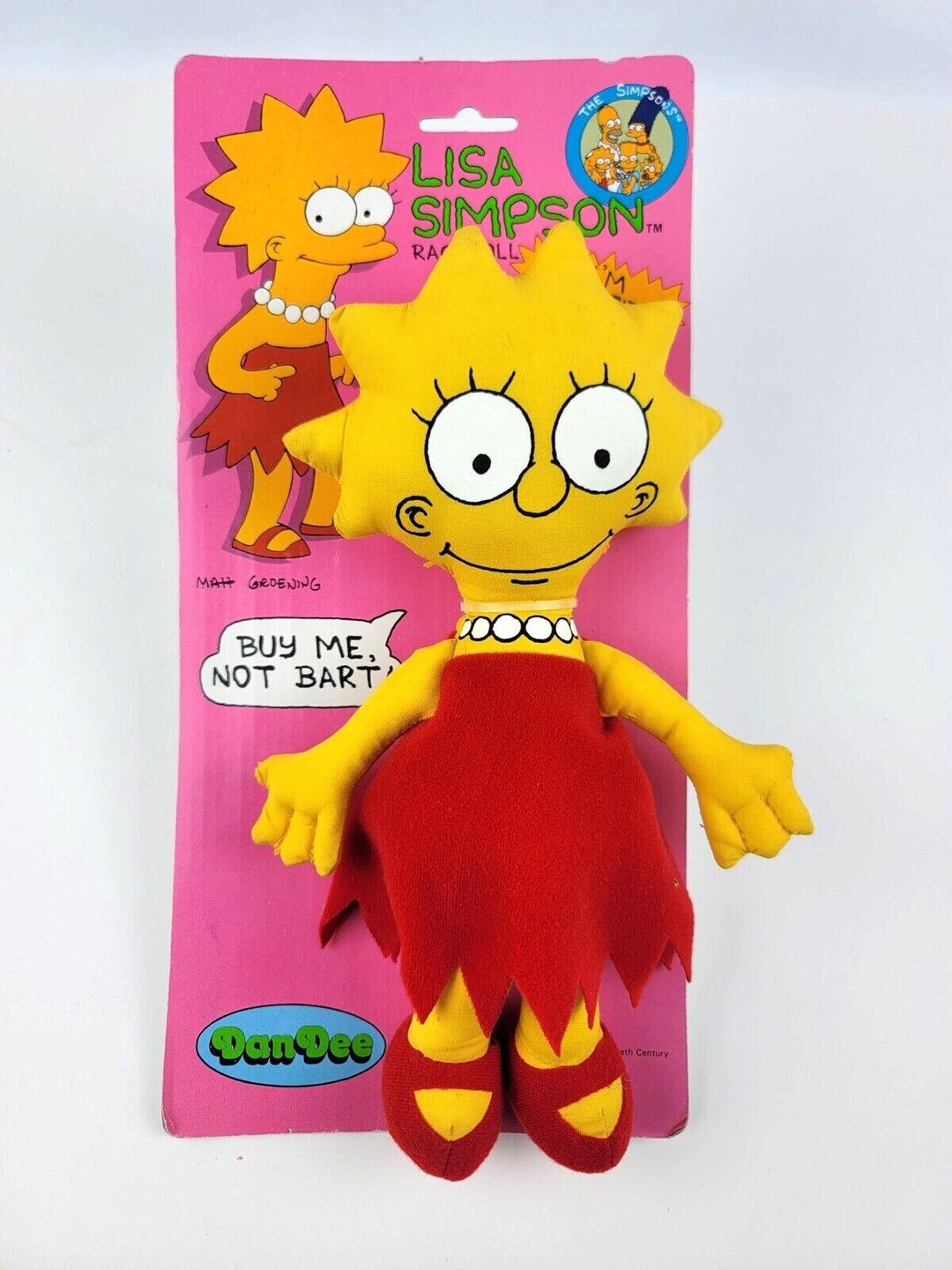 Vintage Lisa Simpson Plush Rag Doll Dan Dee 1990 Buy Me Not Bart 10 In