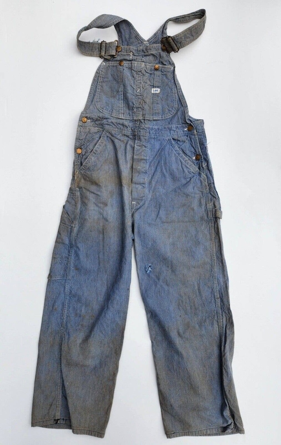 Vintage Lee Sanforized Striped Denim Overalls Well-worn 36 Vintage Lee Sanforized Striped Denim Overalls Well-worn 36
