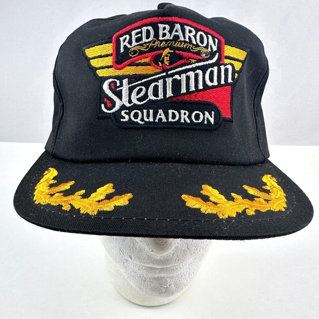 Vintage Red Baron Stearman Squadron Promo Black Hat Cap W/scrambled Egg ...