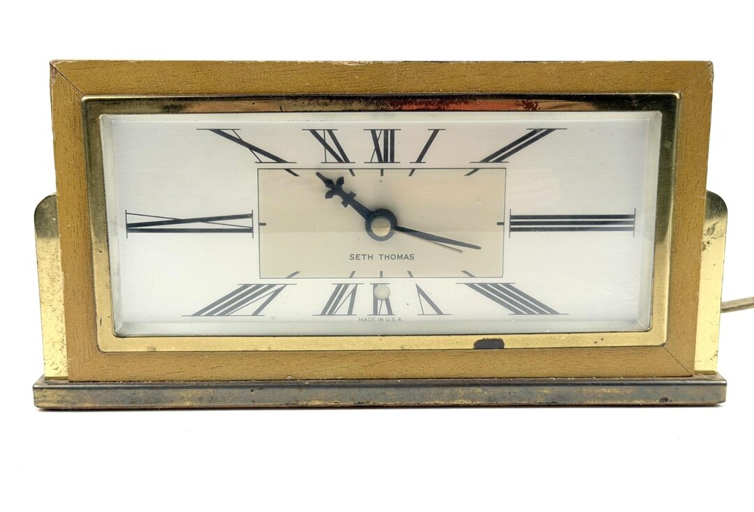 Vintage Seth Thomas Baxter Desk Clock 8 1/2" Wood Body Brass Trim. Red ...