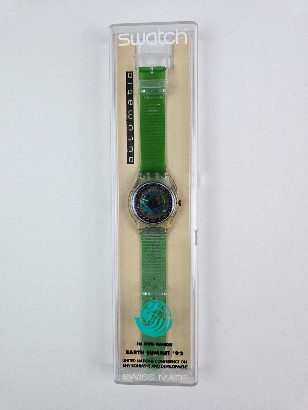 Swatch Automatic Watch Swiss Made Earth Summit ‘92 Green Rubber New Old ...
