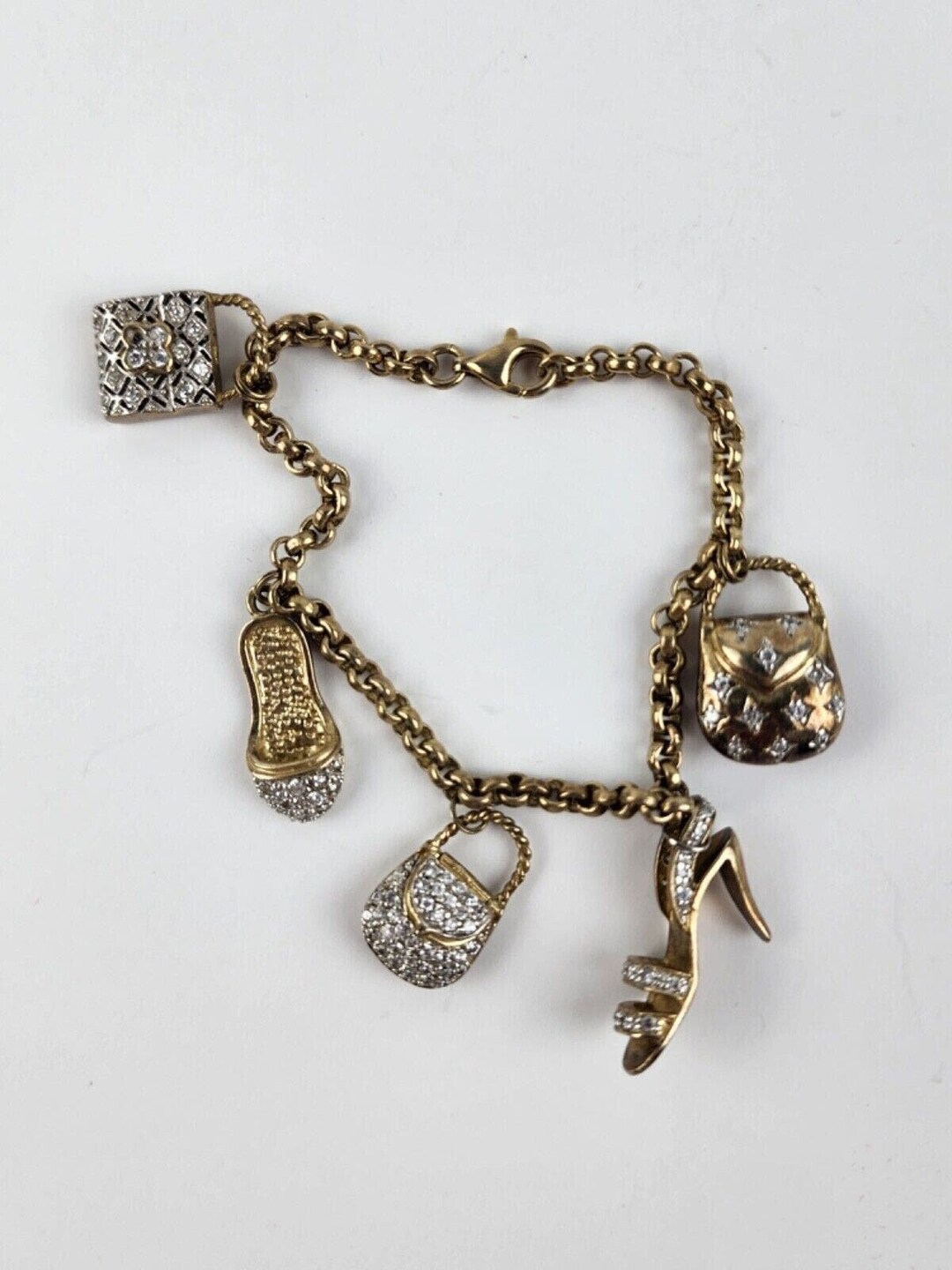 Seta Gold Over Sterling Silver CZ Charm Bracelet Purses Bags Shoes 7.5 ...