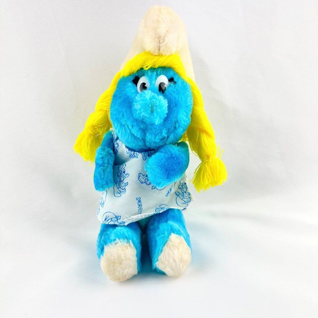 Vintage 1981 Plush Smurfette Toy 8" Sitting Down Wallace & Berne ...