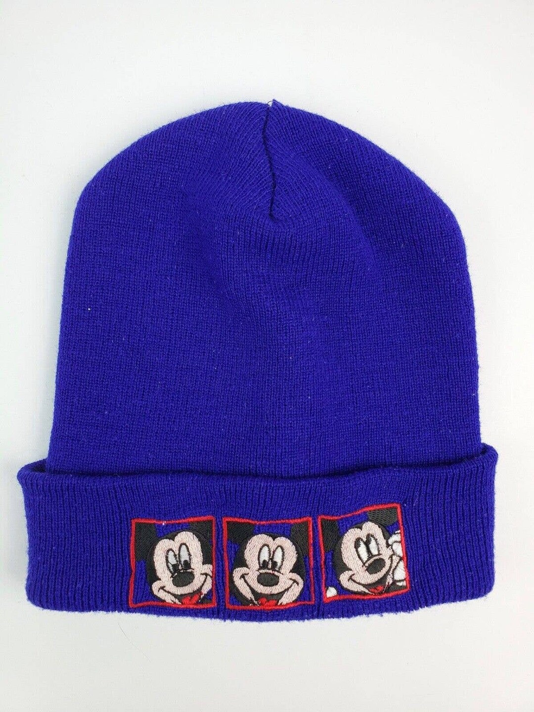 1990's Mickey Mouse Blue Knit Winter Hat Beanie Adult Size Embroidered ...