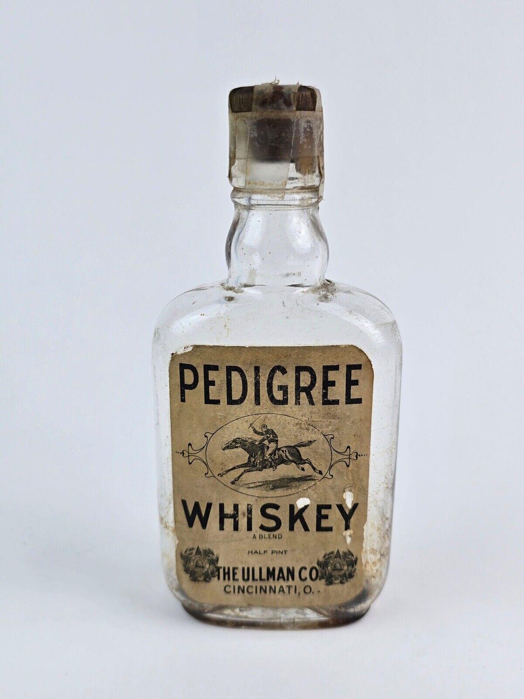 Vintage Pedigree Whiskey Bottle EMPTY Clear Glass Paper Label Ullman ...