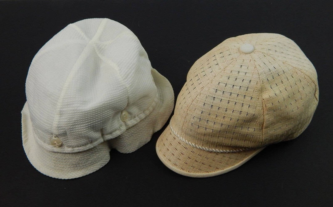 Pair (2) Vintage 1940's White Nylon Button Top & Straw Baby Bonnet Hats ...
