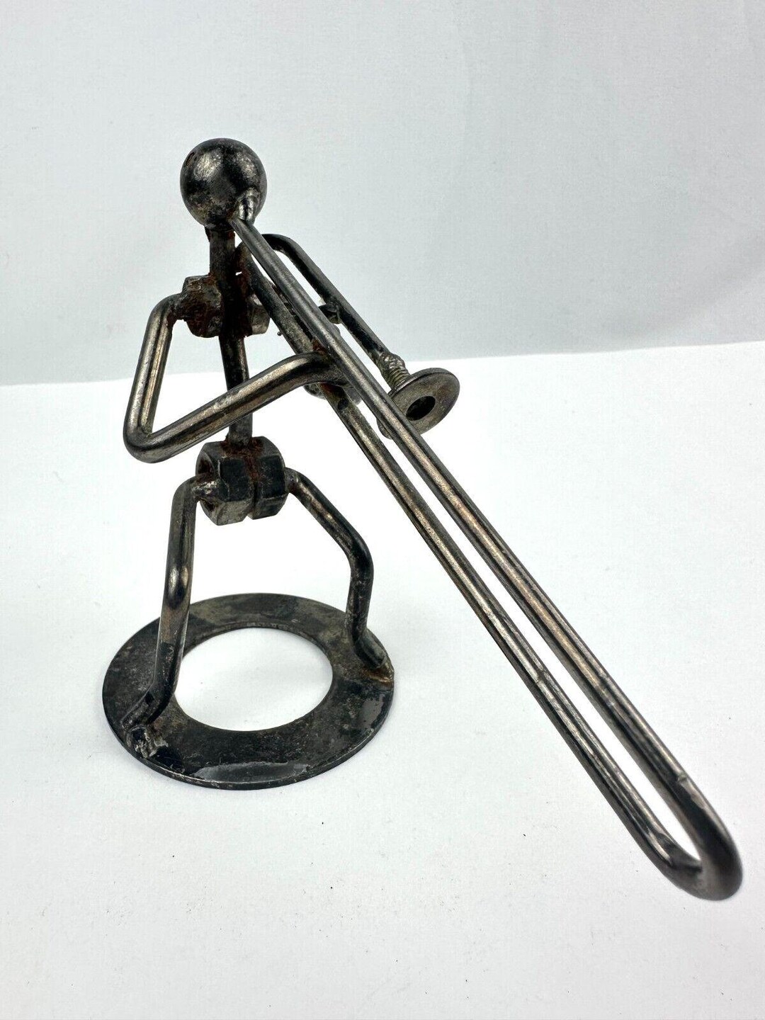Metal Artisan Statue Nuts and Bolts Musician Playing Trombone 5.5" Tall ...