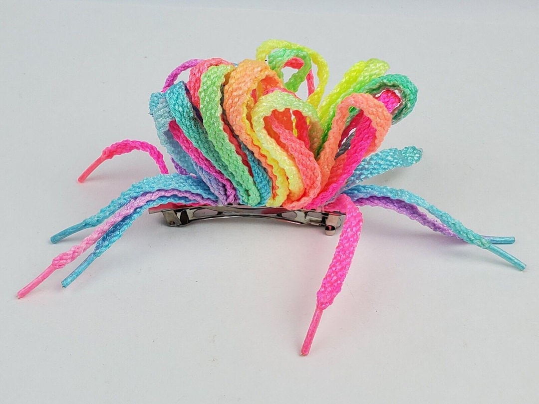 Vintage 1980's Rainbow Shoelace Hair Barrett Clip Neon Colors Hair Clip ...