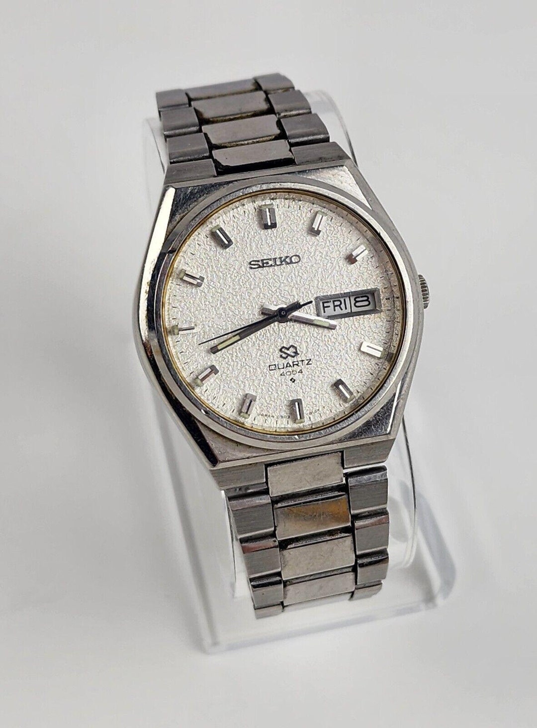 Seiko Quartz Sq 4004 White Day/date Dial Mens Stainless Steel 36mm Runs ...