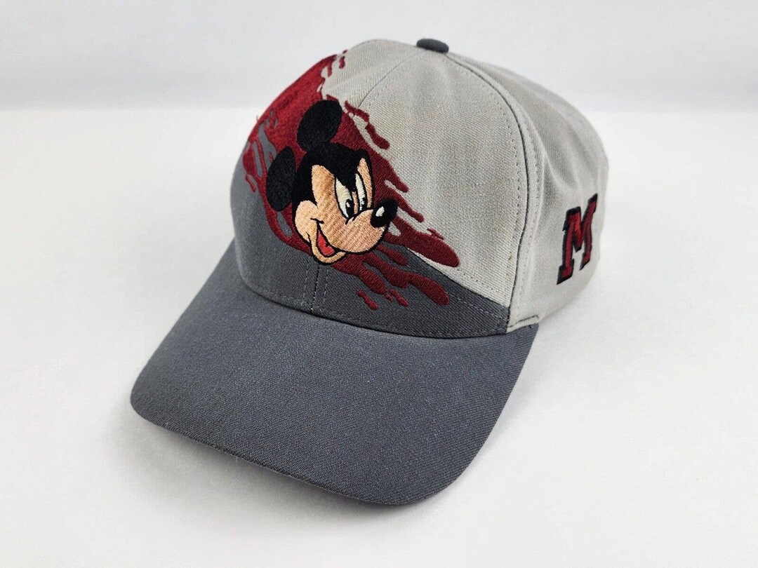 Vintage Mickey Mouse Splash Logo Snapback Hat Gray Maroon Disney Goofy ...