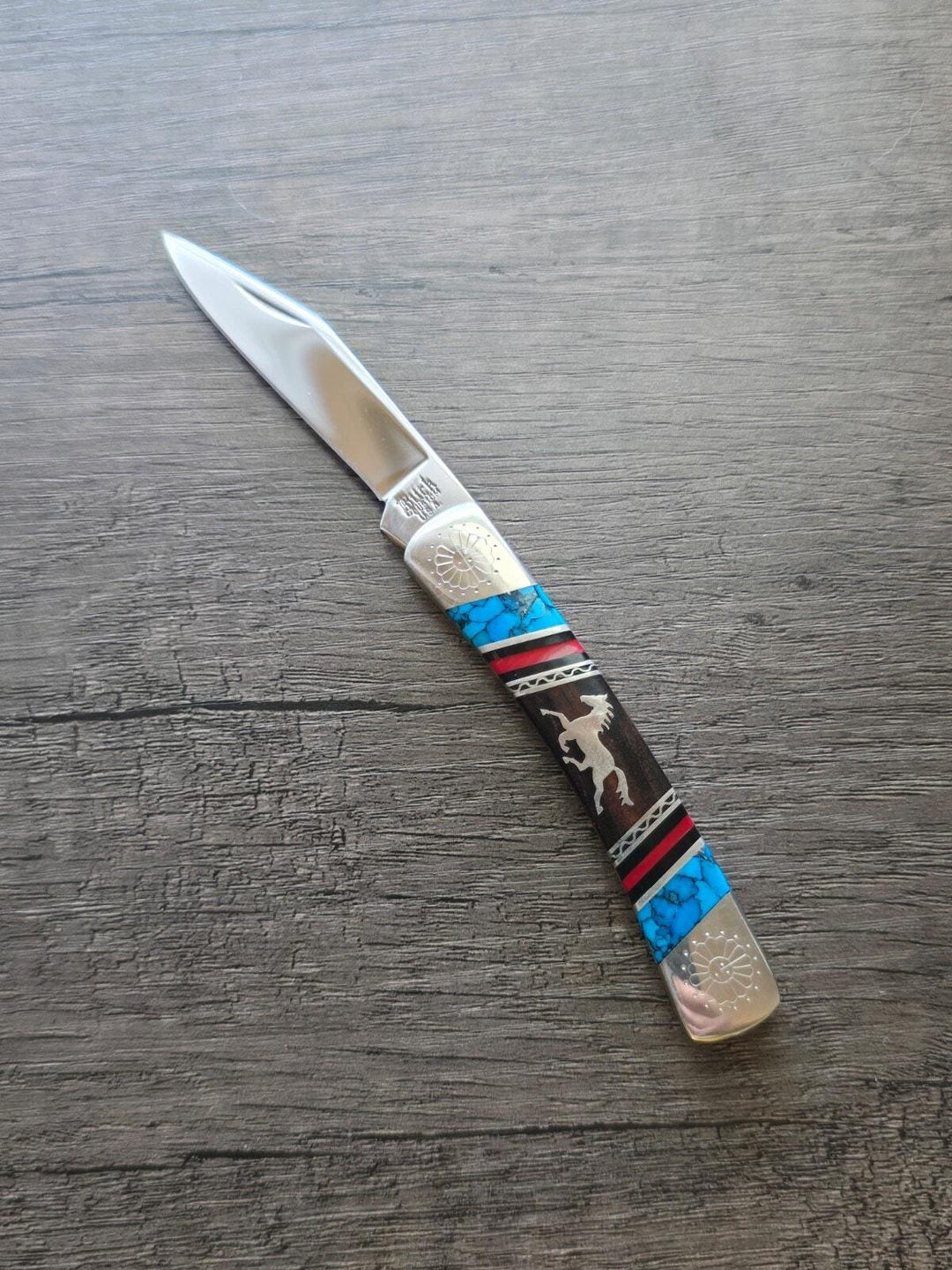Dave Yellowhorse Custom - Buck Knife #704 Running Horse Handle ...