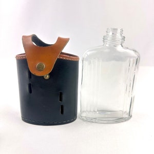 Vintage Swank Classic Glass Flask Black Leather Case Shot Glass Metal ...