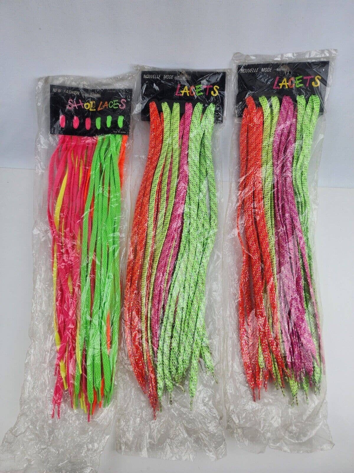 4x (48 Pair) Vintage 1990's Neon Colors Shoe Laces Metallic Store ...