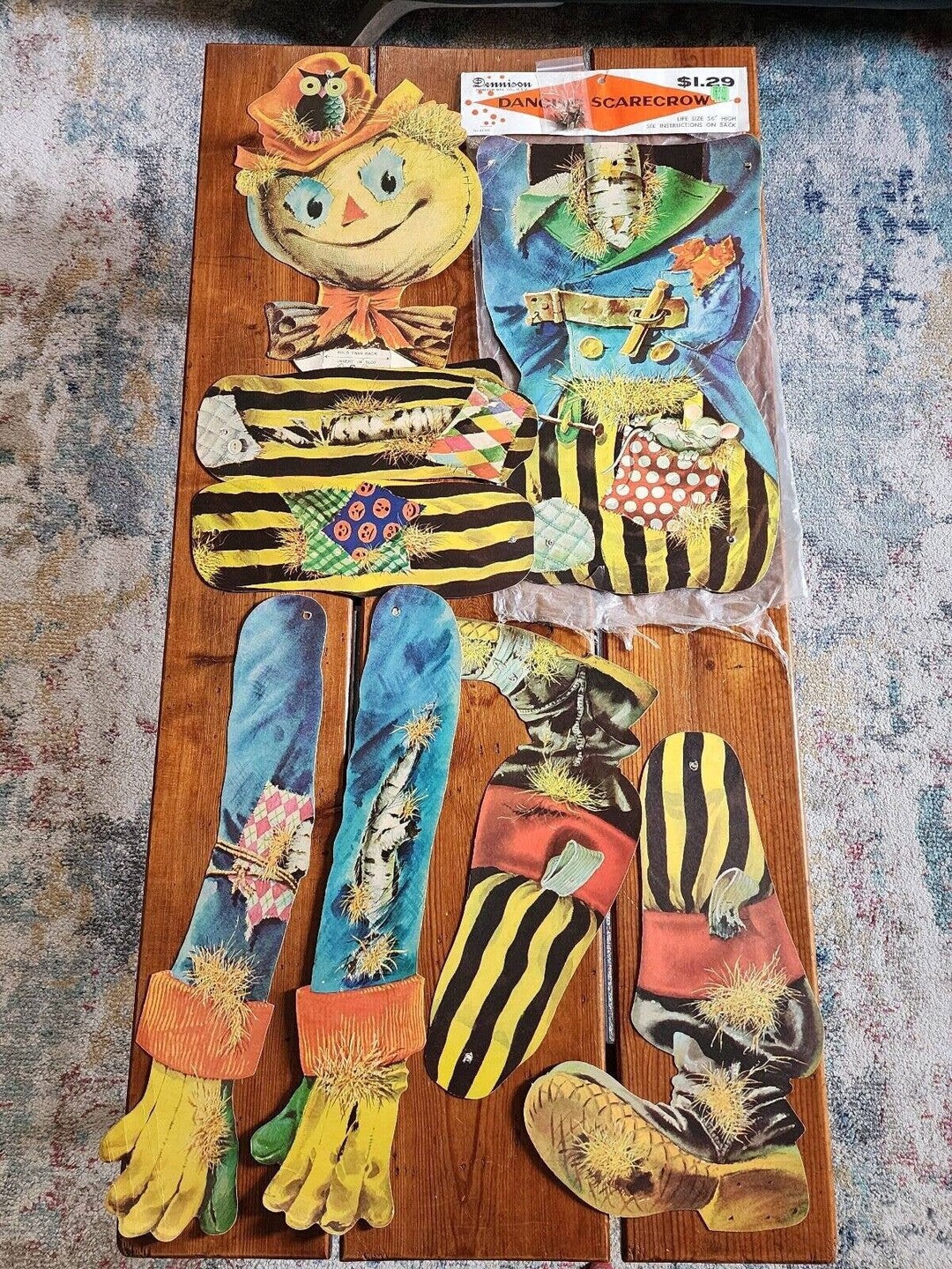 Vintage Halloween Dennison 56" Cardboard Dancing Scarecrow Articulated ...
