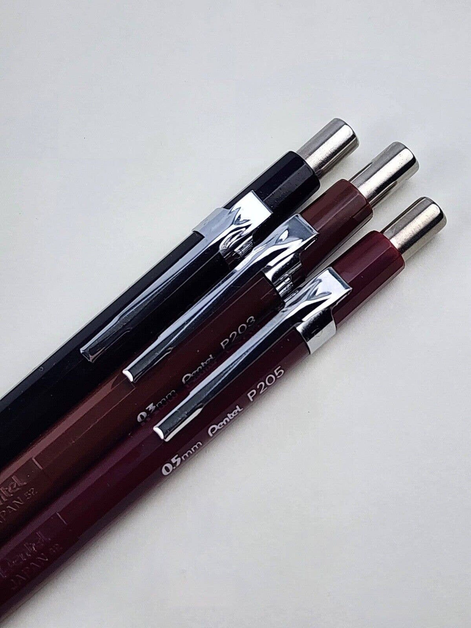3x Pentel Mechanical Drafting Pencils Black Brown Maroon P203 P205 0 ...