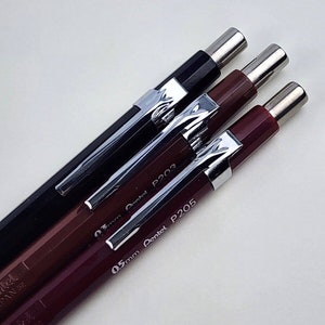 3x Pentel Mechanical Drafting Pencils Black Brown Maroon P203 P205 0 ...