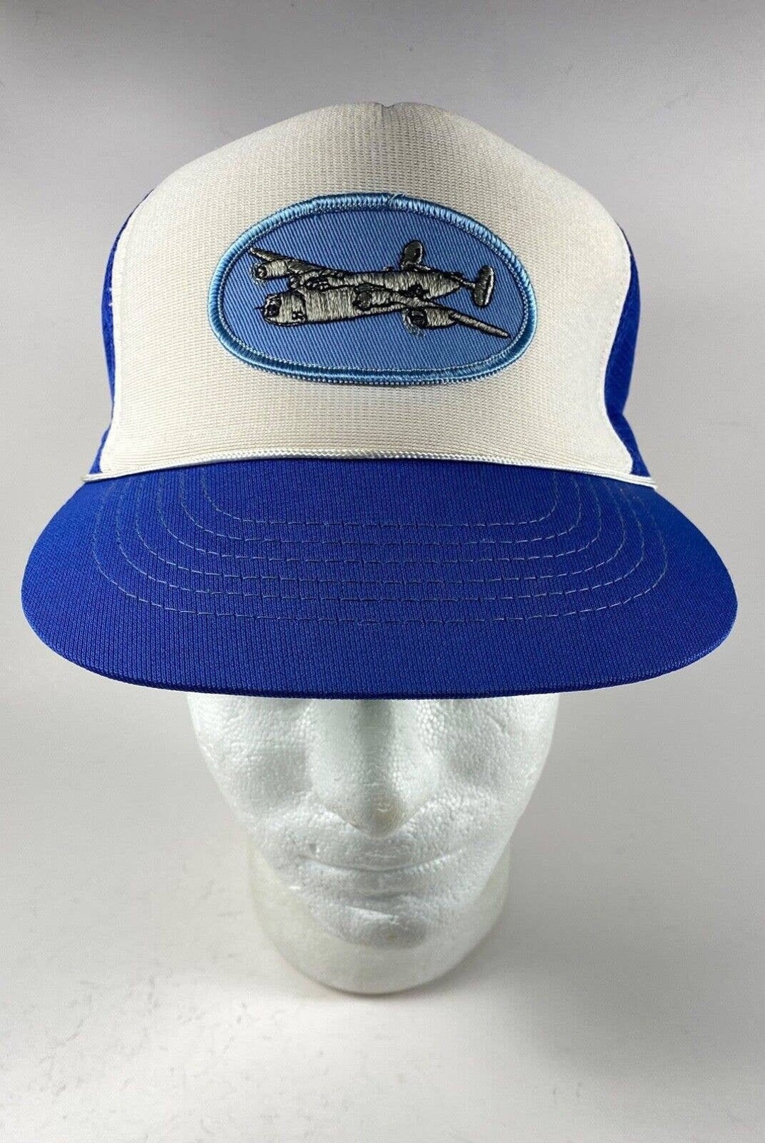Blue & White Hat Cap With 4 Propeller Airplane Patch Mesh Snapback Made ...