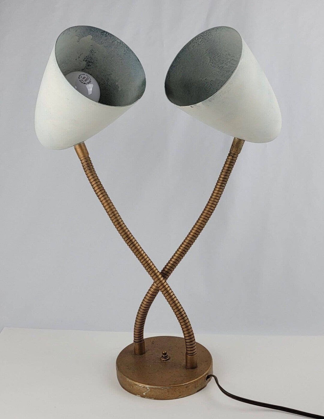 Vintage Double Gooseneck Desk Lamp Fiberglass Shades (painted) White ...