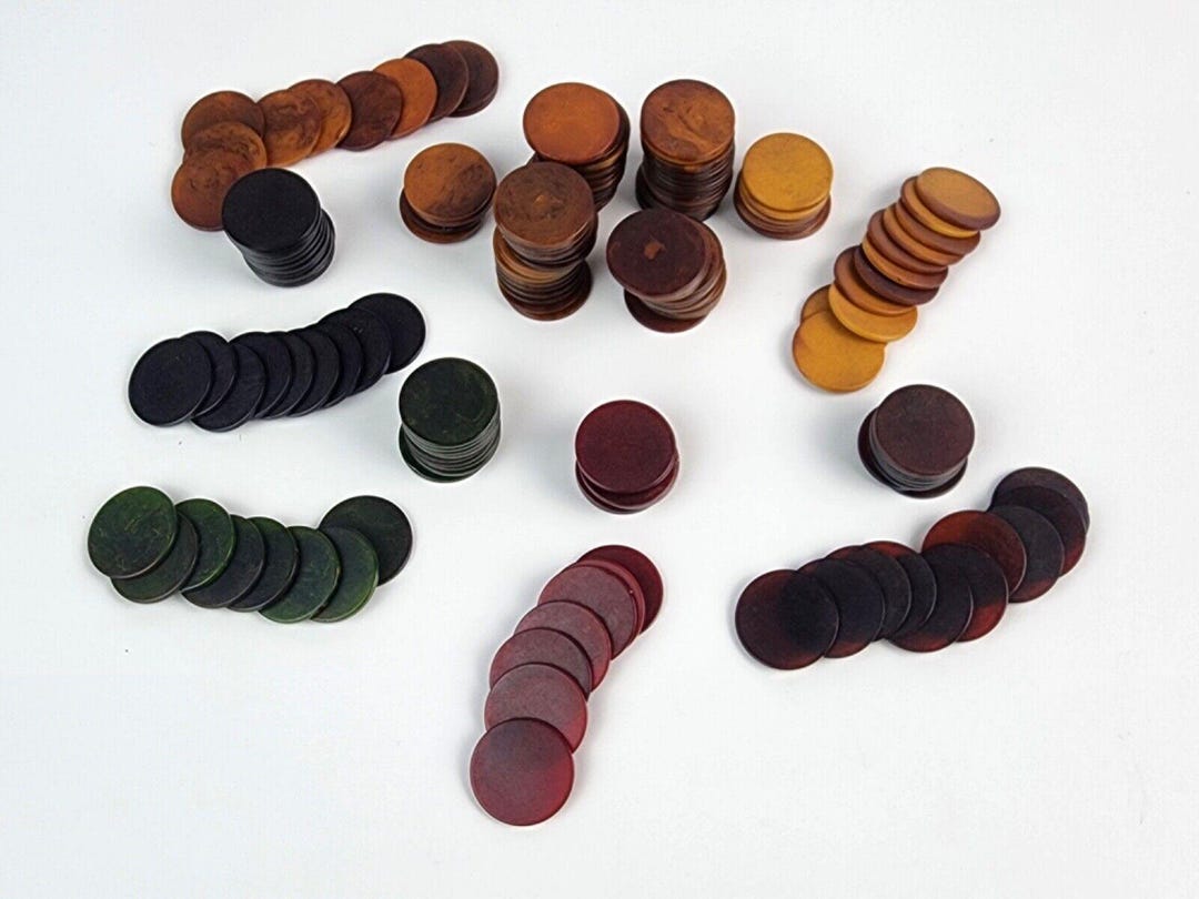 Lot 171 Real Bakelite Poker Chips 7/8" Cherry Red Green Butterscotch ...
