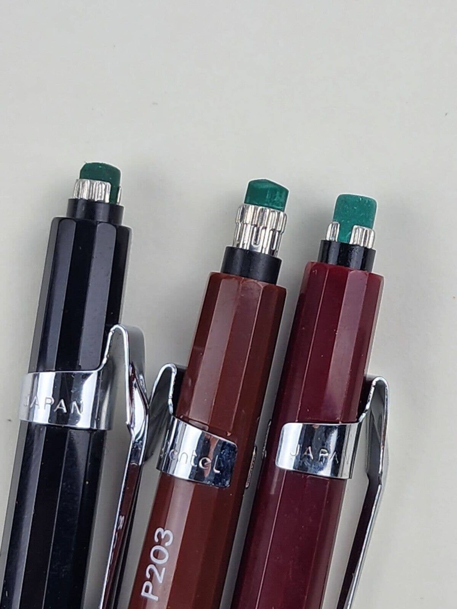 3x Pentel Mechanical Drafting Pencils Black Brown Maroon P203 P205 0 ...