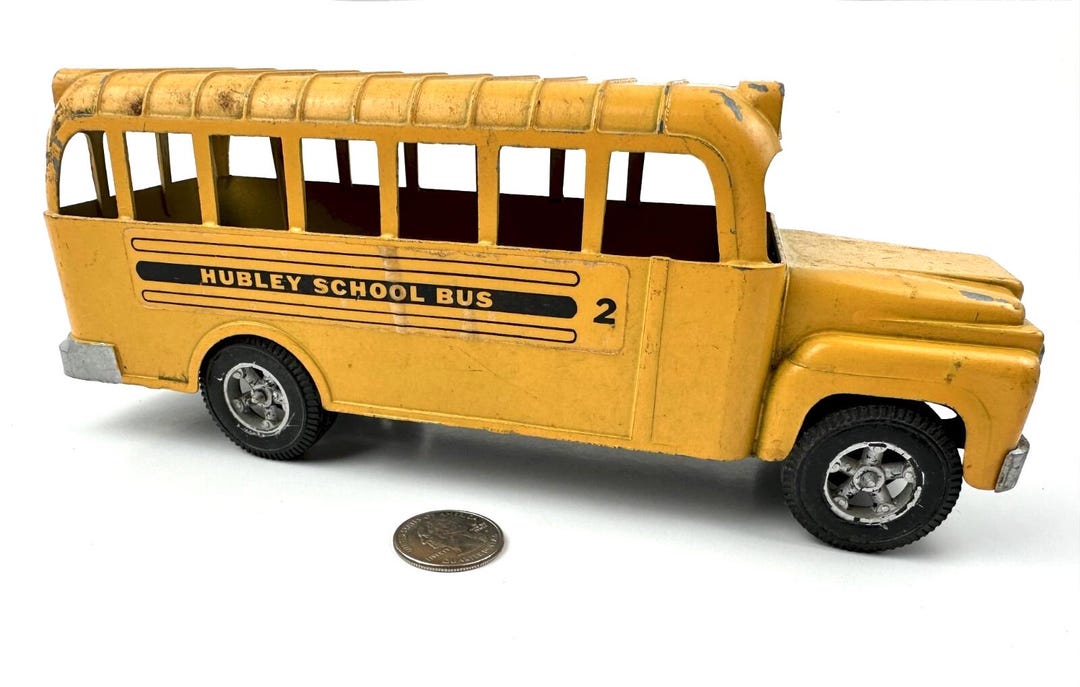 Vintage 1950 Hubley Die Cast School Bus #2 Orange 9.5 L X 4 T Bubble on ...