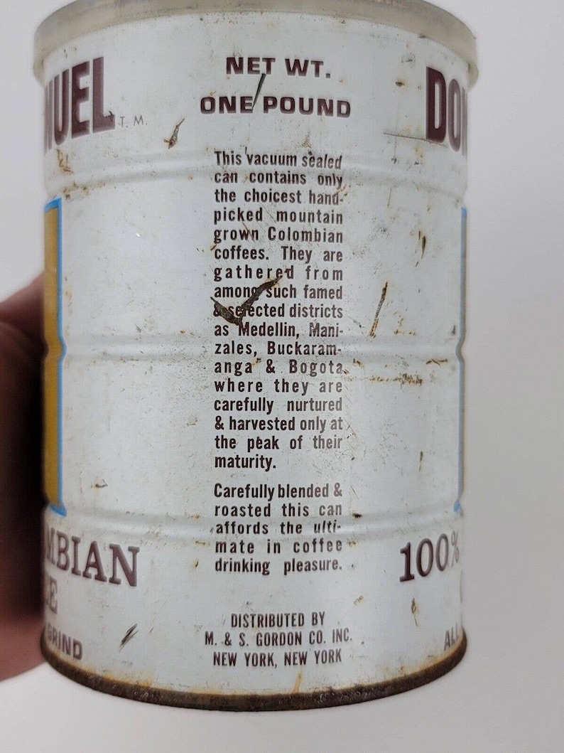 Vintage Don Manuel 100% Colombian Coffee 1 Lb Can All Purpose Grind ...