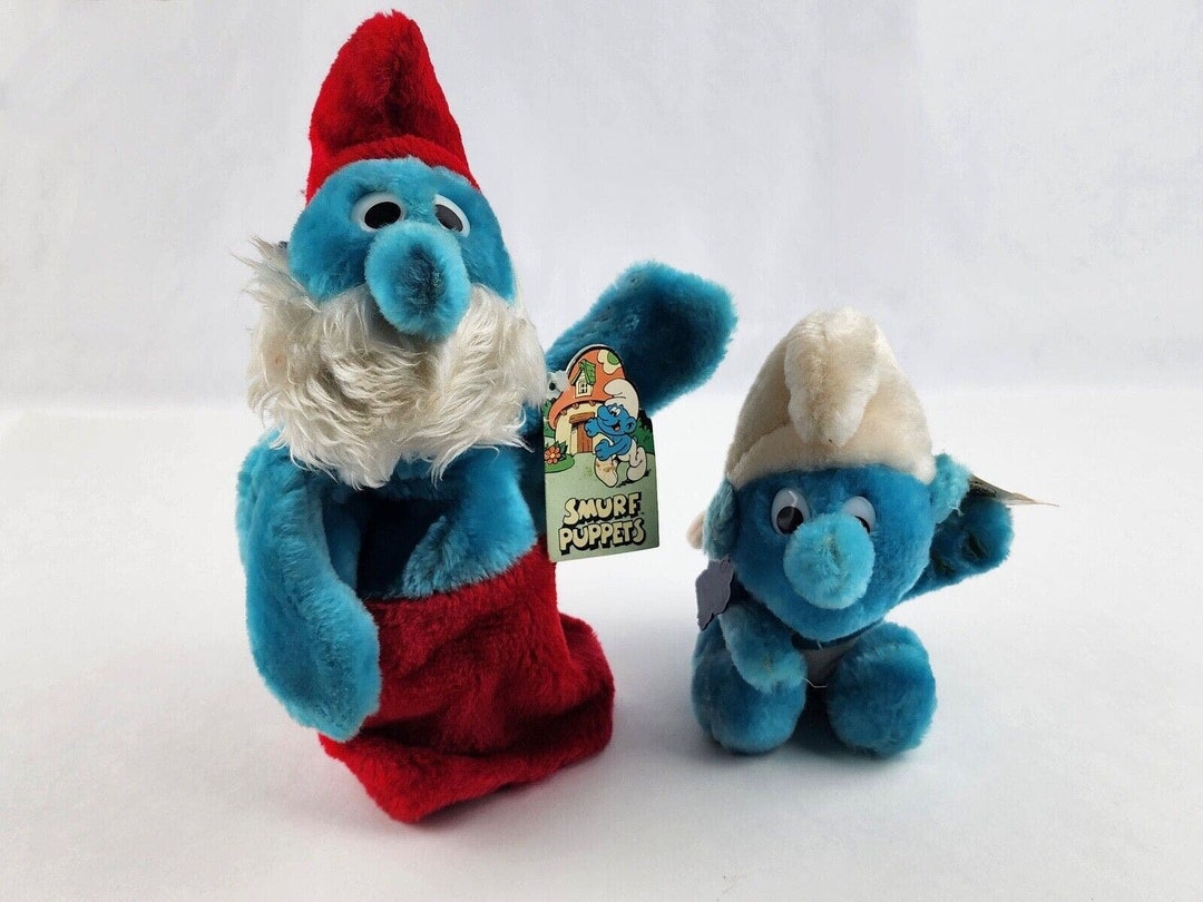 Vintage Papa Smurf Plush Hand Puppet W/ Tag & Cupid Smurf missing Bow ...