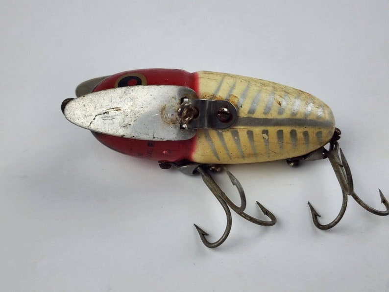 Vintage Heddon Crazy Crawler White Red Fishing Lure Wooden Bug - Etsy