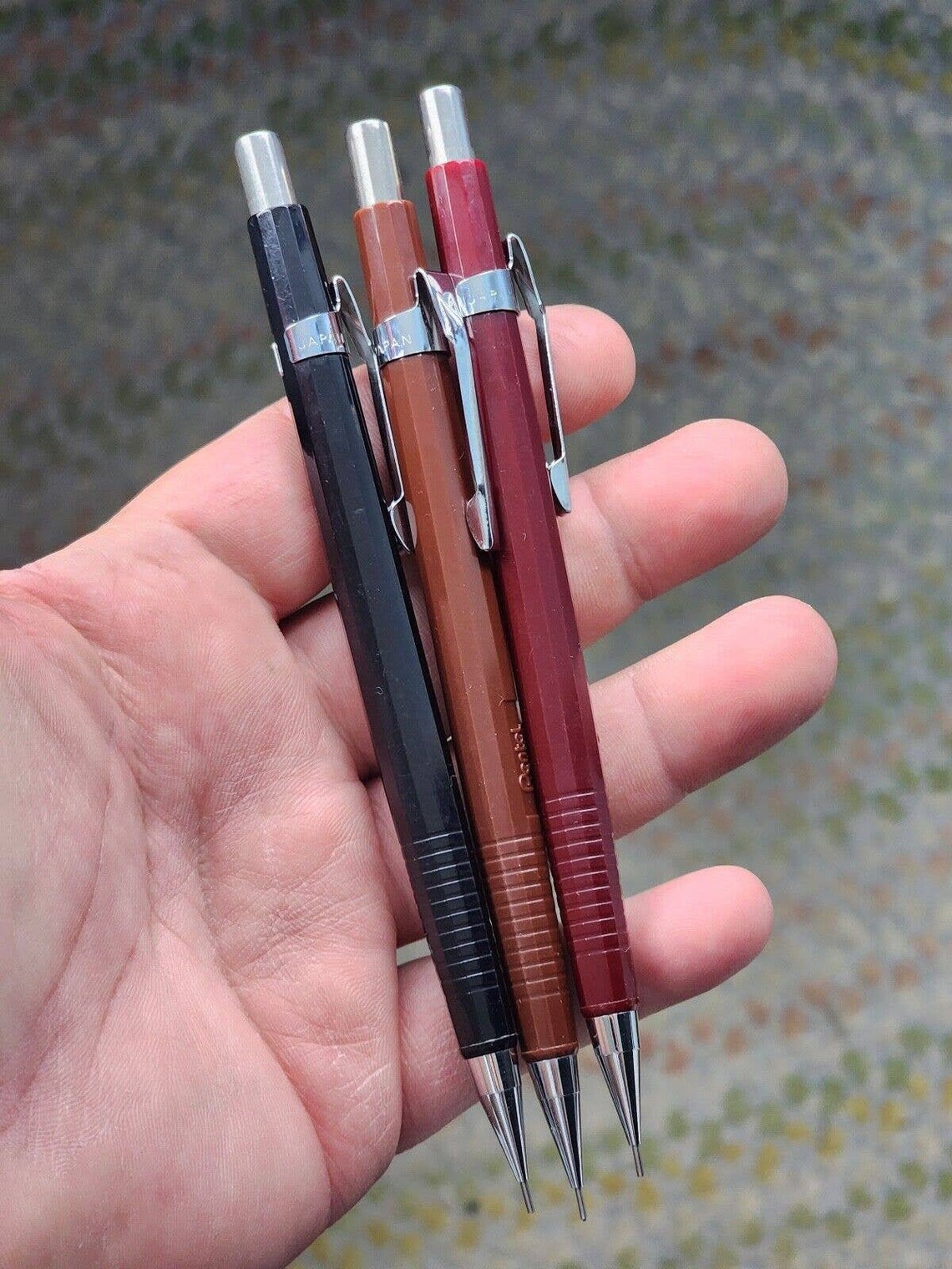 3x Pentel Mechanical Drafting Pencils Black Brown Maroon P203 P205 0 ...
