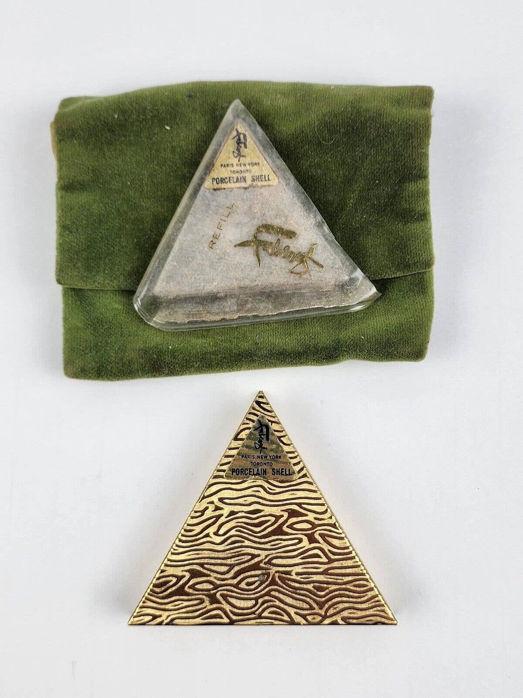 Vintage Faberge Triangle Powder Compact Mirror Porcelain Shell W ...