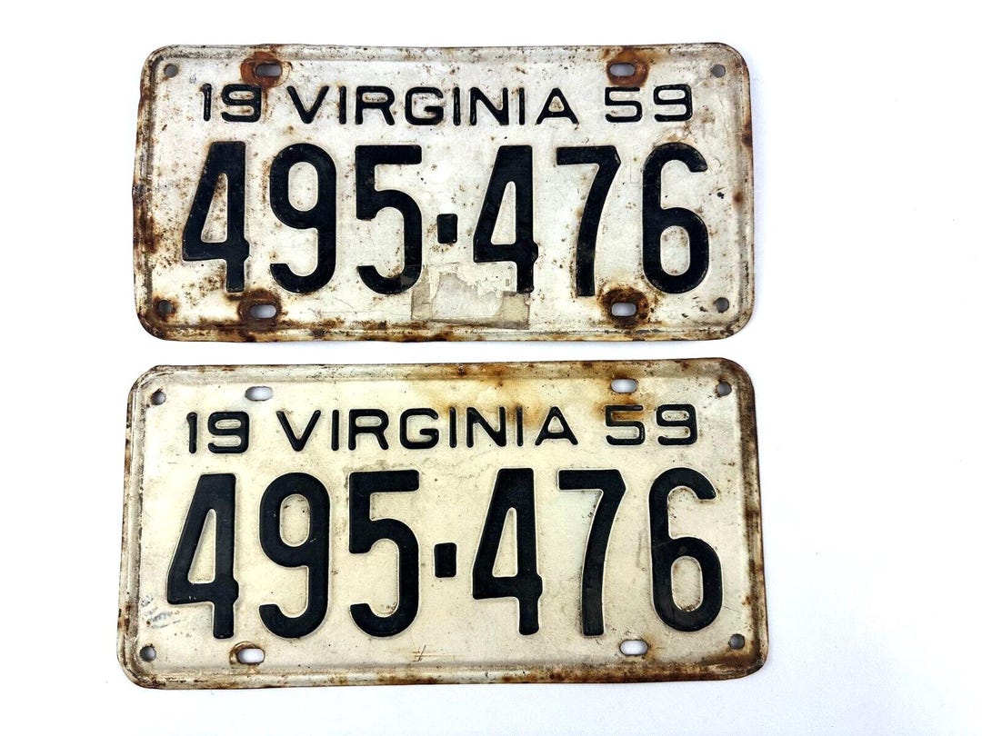 Vintage 1959 Virginia License Plate Pair 495-476 Number(s) Good Cond ...