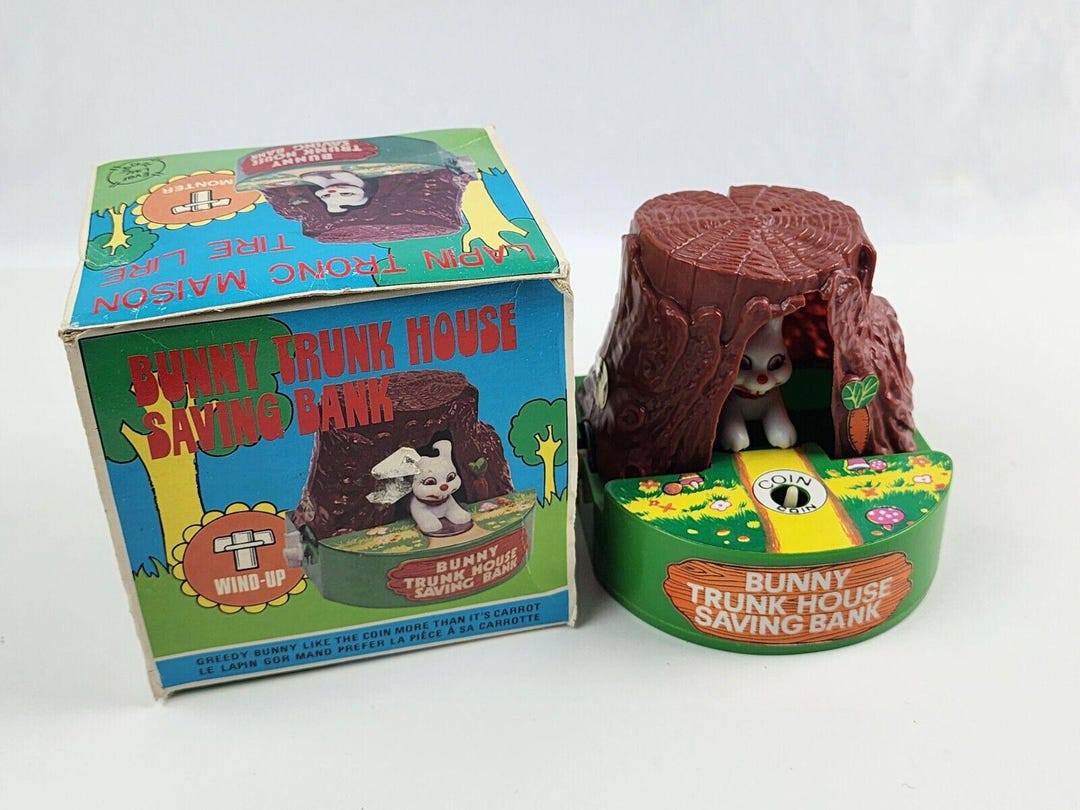 Greedy Bunny Savings Bank Wind-up Coin Swiping Toy Works Great Mint W ...