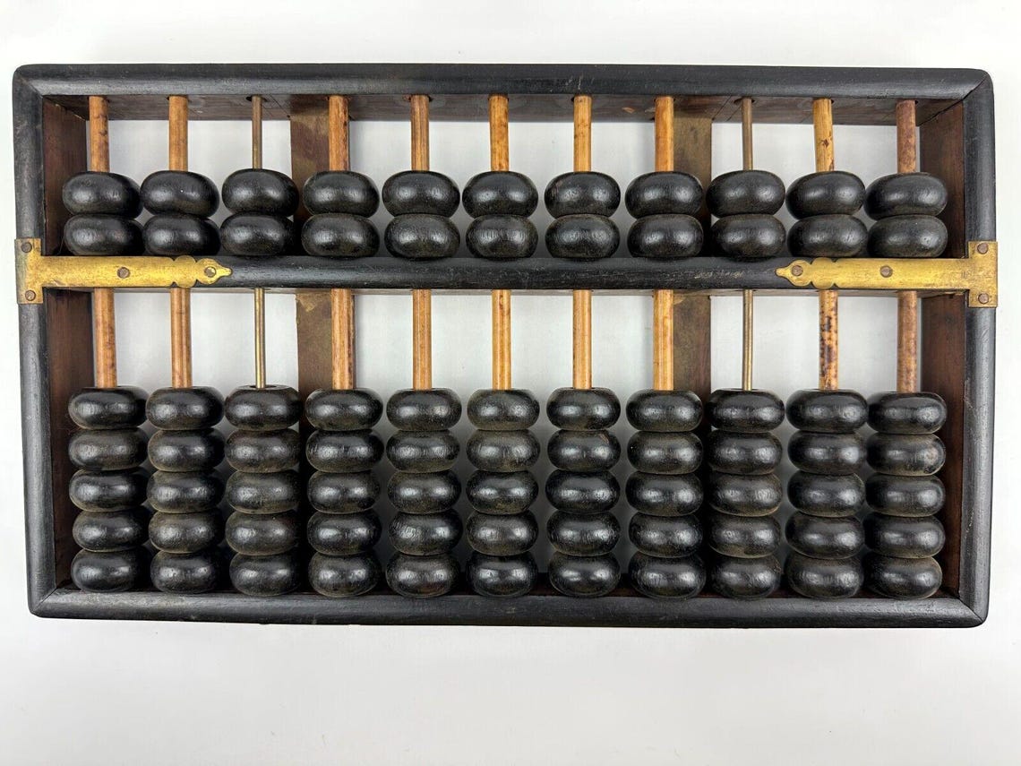 Vintage Chinese Black Wooden Abacus Lotus Flower Brand 11 Rods, 77 ...