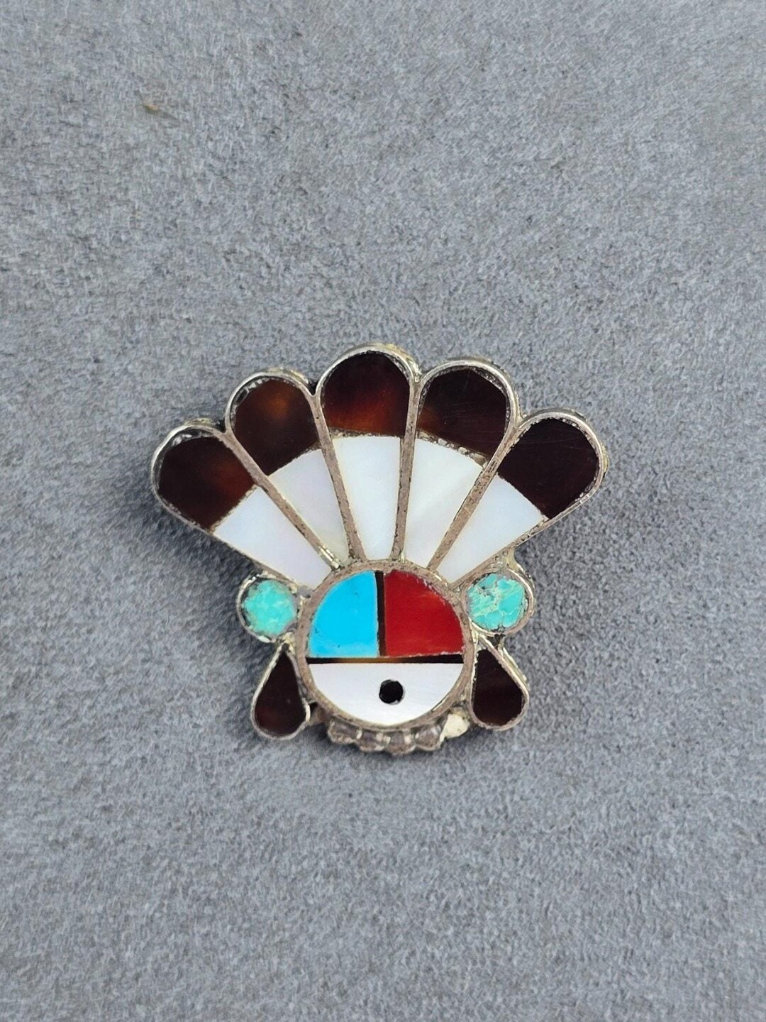 Vintage Zuni Native American Sun Face Brooch Pin Inlay Sterling Silver ...