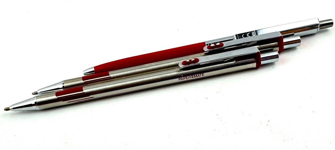 3 Vintage Paper Mate Double Heart Ballpoint Pens Red (design) & Silver ...