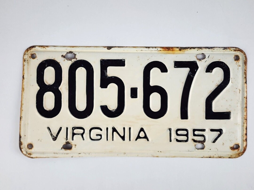 1957 Virginia VA License Plate 805-672 White & Black Very Straight - Etsy